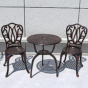 3 Piece Bistro Set,Outdoor Patio Set,Anti-Rust Cast Aluminum Bistro Table Set for Park Yard Front Porch Furniture(New Brown)…