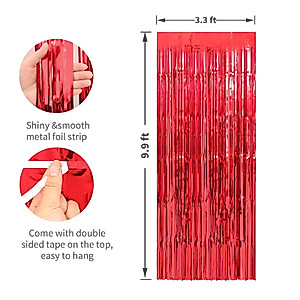 Crosize 2 Pack 3.3 x 9.9 ft Foil Fringe Curtains Party Decorations, Red Tinsel Curtain Backdrop for Parties, Door Streamers, Glitter Streamer Fringe Backdrop for Birthday Decoration (Red)