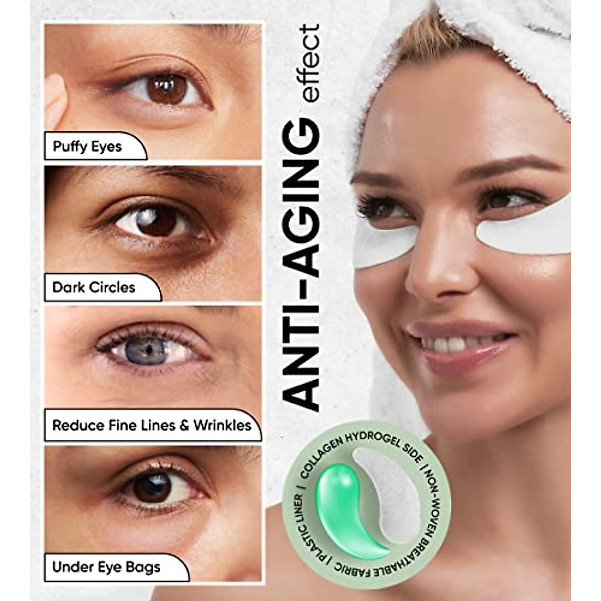 Elixir Premium Lab Collagen & Green Tea Under Eye Patches with Cooling Effect - Reduce Wrinkles, Dark Circles, and Under Eye Bags - 15 Pairs