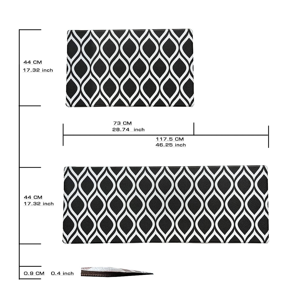 UPHTEH Anti Fatigue Kitchen Mats for Floor 2 Piece Set,17.32 * 28.74 and 17.32 * 46.25,Non Slip Waterproof Kitchen Mats and Rugs,for Kitchen,Home,Office,Sink,Laundry Room (Black)