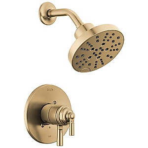 Delta Faucet Saylor 17 Series Gold Shower Valve Trim Kit with H2Okinetic Shower Head, Delta Shower System, Shower Faucet Set, Shower Head and Handle, Champagne Bronze T17235-CZ (Valve Not Included)
