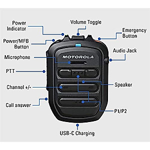 WM500 Bluetooth Remote Speaker Microphone Kit# PMMN4127 which Includes USB Charging Cable - Compatible with TLK100 & TLK150 PoC Two Way Radios - by Motorola Solutions
