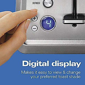 Hamilton Beach 2 Slice Toaster with Digital Read Out, Extra-Wide Slots, Bagel Setting, Toast Boost, Slide-Out Crumb Tray, Auto-Shutoff & Cancel Button, Defrost Function, Stainless Steel (22796)