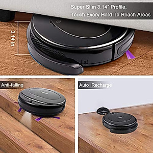 Luby Robot Vacuum Cleaner, Vacuum and Mop Robotic Vacuum Cleaner, Wi-Fi Connectivity, Self-Charging, Super-Thin, Quiet, Cleans for Pet Hair, Hard Floors, Low-Pile Carpets, Black