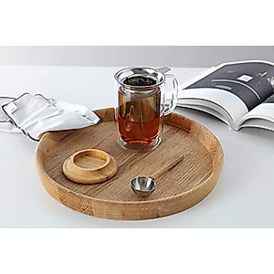 VIVA Minima Double Wall Glass Balance Tea Mug with Mesh Infuser and Wood Lid- 500 ml / 17 oz