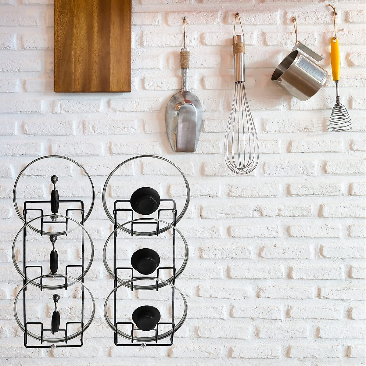 Cokorgue Pot Lid Organizer for Cabinet Door No Drilling, Pot Lid Holder for Kitchen Organization & Storage, 2 Pack Black