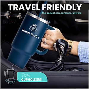 Royal Radix 40oz Insulated Tumbler with Handle & Straw, Stainless Steel Travel Mug, Leak-Proof, Hot & Cold Beverage Cup, BPA-Free, Dishwasher Safe, for Coffee & Water