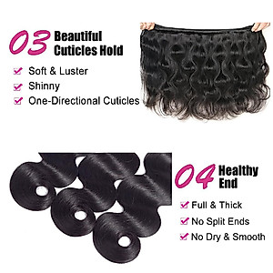Seekomi Body Wave Human Hair 4 Bundles (18 20 22 24 inch) 100% Unprocessed Human Hair Body Wave Bundles Natural Black Color Double Weft Extension Human Hair 4 Bundles for Women 100g/Bundle
