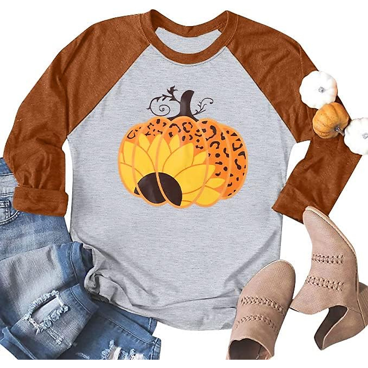 MYHALF It's Fall Y'all Shirts Women Funny Pumpkin Graphic Tee Tops 3/4 Sleeve Fall Raglan Tee (Brown-3, XXL)