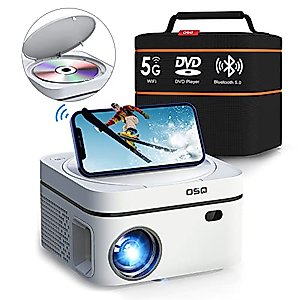 5G WiFi Projector Built in DVD Player with Bluetooth - OSQ Mini Portable DVD Projector 1080P Support, Outdoor Movie Projector with Carry Bag, Compatible with TV/HDMI/USB/iOS/Android