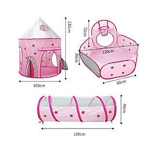 Princess Tent for Girls with Kids Play Tents, Crawl Tunnel and Baby Ball Pit for Toddlers, Pink Pop Up Playhouse Toys for Boys Indoor& Outdoor Games, Birthday Kid’s Gifts