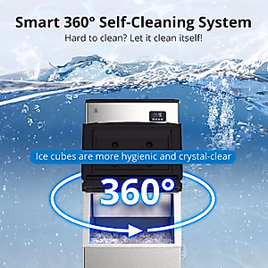 Zstar Commercial Ice Maker Machine, 360LBS/24H Freestanding Large Ice Maker with 250LBS Ice Storage Capacity, Ice Ready in 5-15min, Stainless Steel Industrial ice Machine for Commercial Restaurant Bar