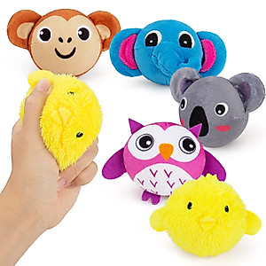 teytoy Mini Sensory Stress Ball for Kids and Adults,5 pcs Plush Stuffed Animals Farm Friends Infant and Toddler Toys Owl, Elephant, Koala, Chicken and Monkey Anxiety Relief Squeeze Toys