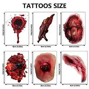 Halloween Temporary Tattoo, Bloody Wound Tattoo Stickers for Halloween Cosplay Party Scar Tattoo Masquerade Prank Prop Decorations Face Tattoo Sticker for Women Man Kids