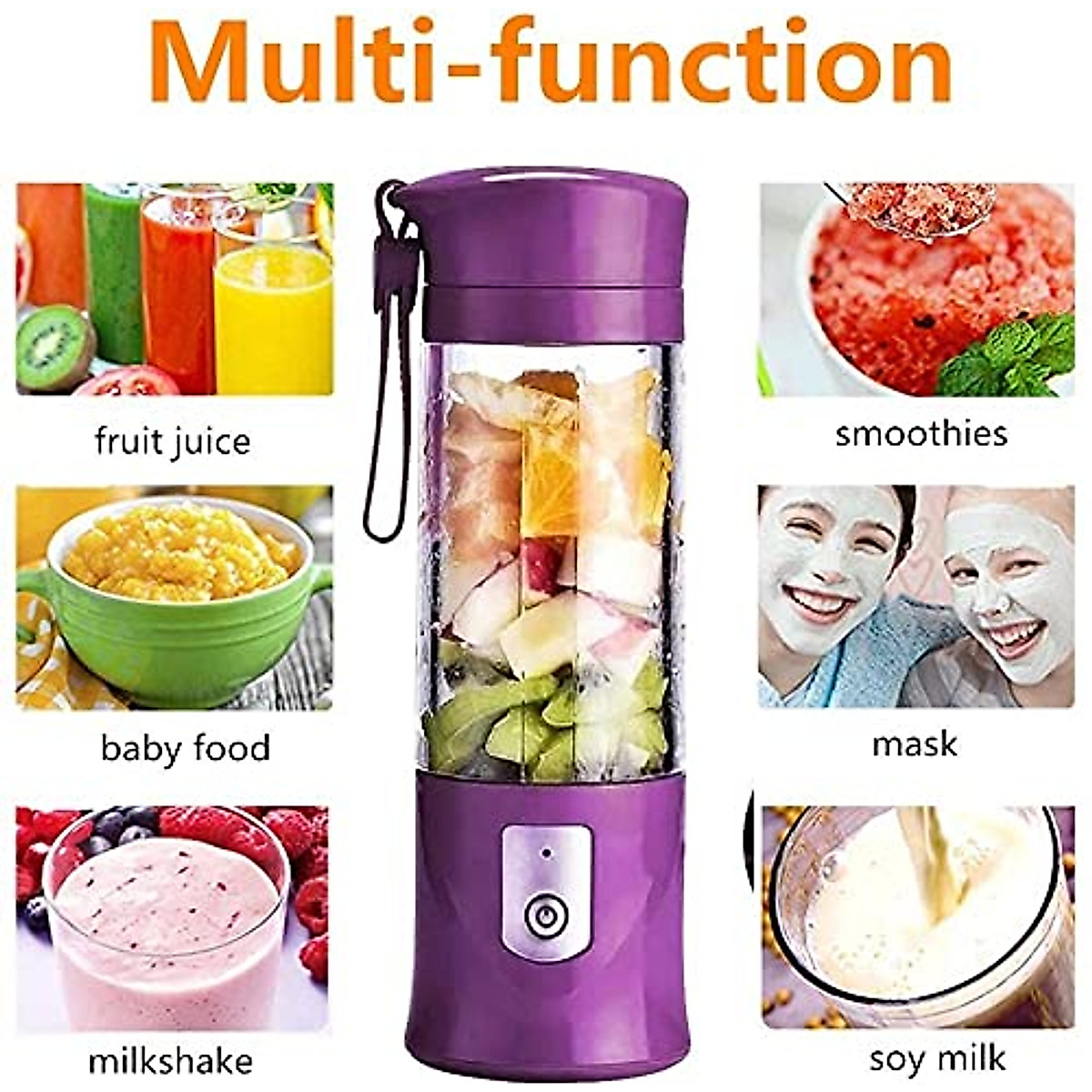 Portable USB Juicer Blender,Travel Juice Cup Baby Food Mixing Machince with Powerful Motor 4000mAh Rechargeable Battery Mini blender,13Oz