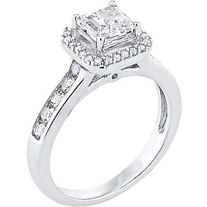 925 Sterling Silver Lab Square Emerald Cut Created White Sapphire Engagement Ring - Size 5