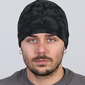 Hot Leathers KHB1036-13404 Ancient Skulls Knit Cap (Black, One Size)