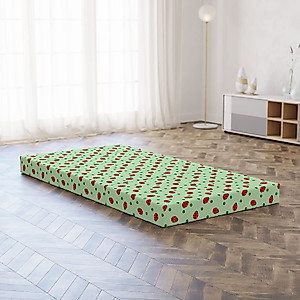Ambesonne Ladybugs Foldable Mattress, Polka Dots with Insect, 74.8" x 39.4", Green Red Black
