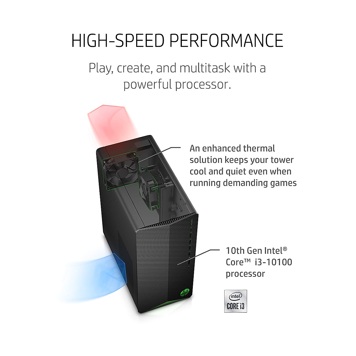 HP Pavilion Gaming Desktop, NVIDIA GeForce GTX 1650 SUPER, Intel Core i3-10100, 8 GB DDR4 RAM, 256 GB PCIe NVMe SSD, Windows 11, USB Mouse and Keyboard, Compact Tower Design (TG01-1022, 2020)