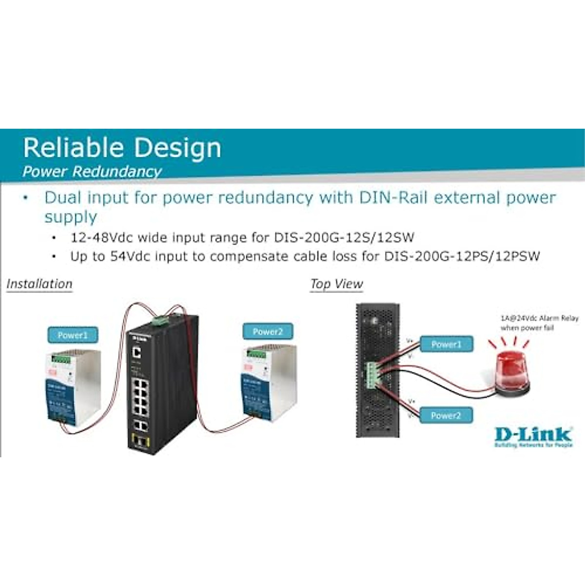 D-Link 12-Port Gigabit Industrial Smart Managed Switch | 10 10/100/1000BASE-T Ports + 2 10/100/1000BASE-T Ports + 2 SFP Ports | Layer 2 | 6kV Surge Wide Temp (DIS-200G-12SW)