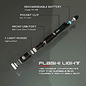 COVMAX Rechargeable Pen Light Flashlight IP67 Waterproof with Pocket Clip 4-Zoomable, Prefect for Inspection,Work,Repair