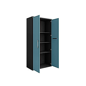 Manhattan Comfort Eiffel 3-Piece Storage Garage Set in Matte Black and Aqua Blue
