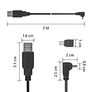 CERRXIAN Dash Cam Power Cord, 9.8FT 90 Degree Mini USB Cable, Angle Mini USB B Male to USB A 2.0 Male Data Sync and Charging Cable for Garmin Nuvi GPS,Canon,Dash Cam (3m, Black Up Angle)