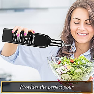 Brighter Barns Farmhouse Oil and Vinegar Dispenser Set Black & White Olive Oil Dispenser Bottle with Caddy Holder & Stainless Steel Spout - Cute Modern Vintage Glass Cruet for Kitchen -500ml 17oz