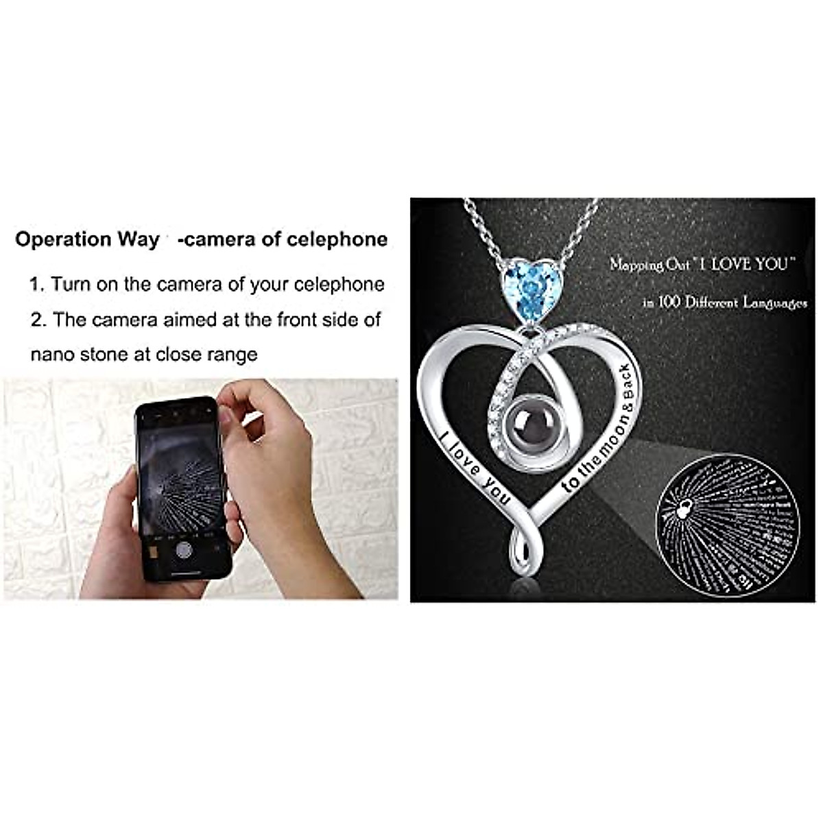 Birthday Gifts for Wife Blue Topaz Jewelry I Love You Necklace 100 Languages to the Moon and Back Sterling Silver Women