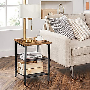 VASAGLE Nightstand, Set of 2 Side Tables with Adjustable Mesh Shelves, for Living Room, Bedroom, Industrial, Stable Steel Frame, 15.7”L x 15.7”W x 19.7”H (40 x 40 x 50 cm), Rustic Brown + Black