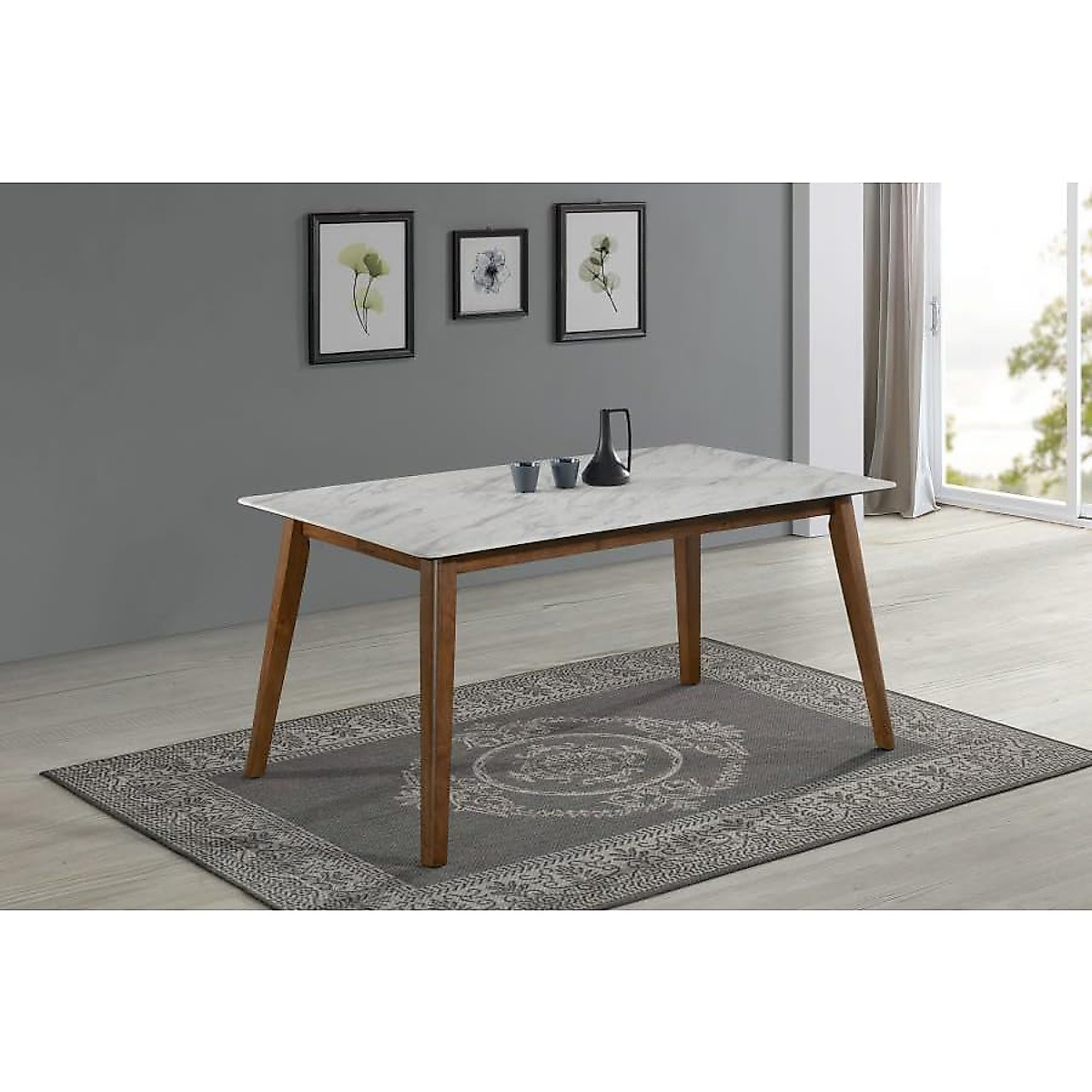 Coaster Home Furnishings Everett Faux Top White Dining Table, Marble and Natural Walnut (192761)