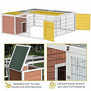 PawHut 64" Wooden Outdoor Rabbit Hutch Playpen Tortoise House Habitat with Run and Enclosed Cover