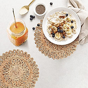 RIANGI 100% Jute Plate Mat Set 4 Reversible Natural 13x13 Inches Table Plate Mat Plate Chargers Rattan - Hand Made by Skilled Artisans - Table Settings for Dining Table Decor