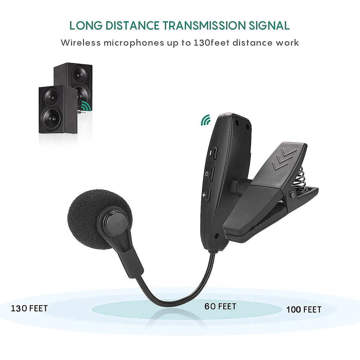 Wireless Instrument Microphone,UHF Clip Condenser Mic,for Horns,Trumpets,Clarinets, Saxophones, Cello, Computer, Phone, Speakers, Voice Amplifier 131ft Range, 1/8 and 1/4'' Port