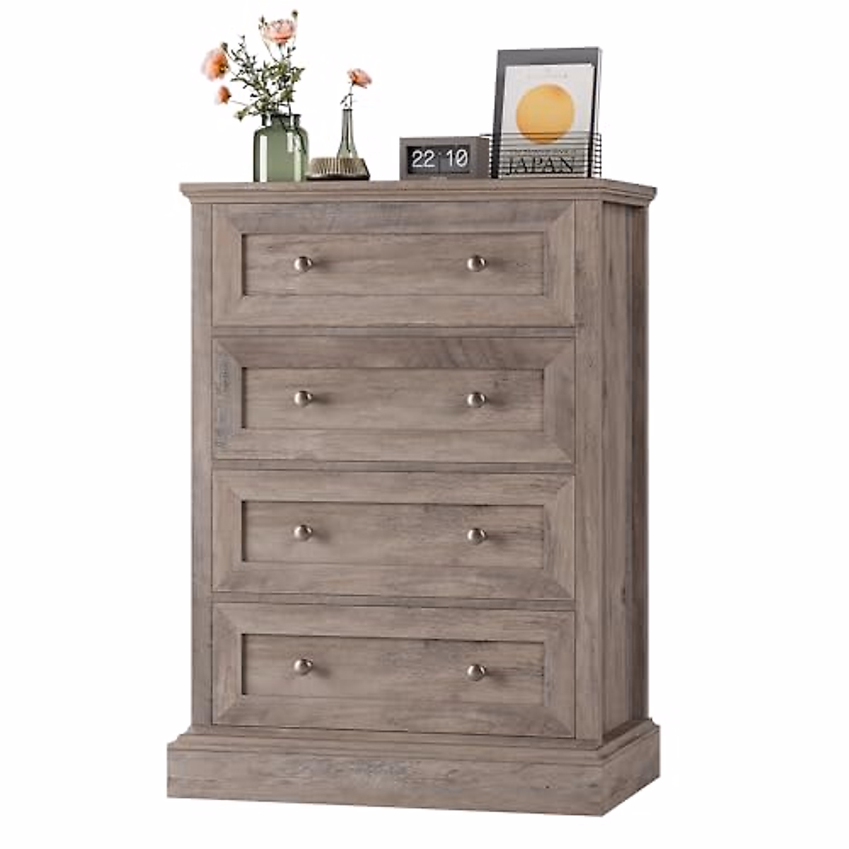 FACBOTALL 4 Drawer Dresser, Small Dresser with 4 Drawers, Chest of Drawers Hallway Living Room, Wash Gray