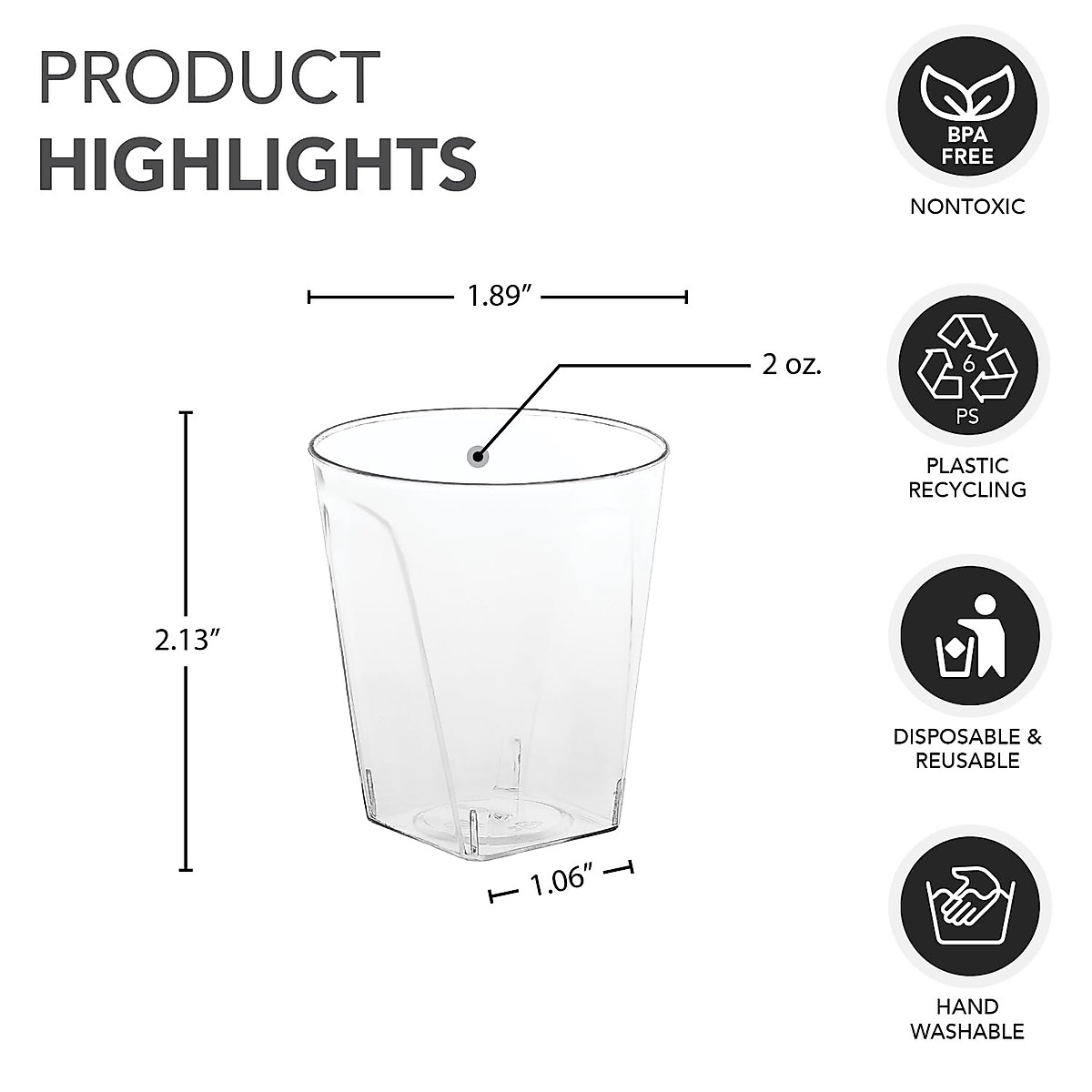 Party Essentials Hard Plastic 2 oz. Square Shot Glasses/ Wine Tasting Cups, Clear, 40 Count