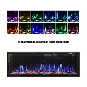 Clihome 50in Electric Fireplace Luxury Fire Places Electric Fireplace Inserts Electric Fireplace Heater Fireplace Decor Fireplace Heater with Timer, Remote Control, Adjustable Flame Color