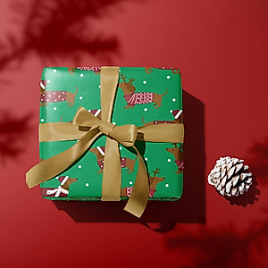 LeZakaa Christmas Green Wrapping Paper Roll - Dachshund Dressed in Festive customes, White Dots Xmas Green Design for Christmas, Holiday Party Gift Wrap - 17 inches x 16.4 Feet (23.2 sq.ft.)