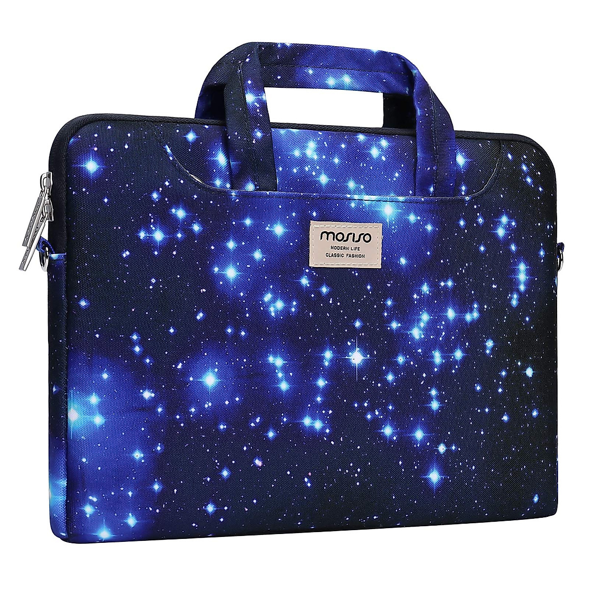 MOSISO Laptop Shoulder Bag Compatible with MacBook Air/Pro,13-13.3 inch Notebook,Compatible with MacBook Pro 14 inch 2023-2021 A2779 M2 A2442 M1,Starry Night Carrying Sleeve Case with Belt, Black