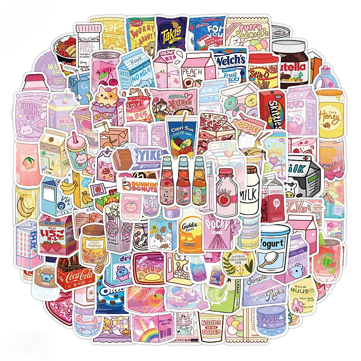 100PCS Food Drink Stickers for Kids Drink Girls Snack Pack Food Ins Can Be Used for Handbook Stickers Stationery Luggage Notes Stickers Decoration