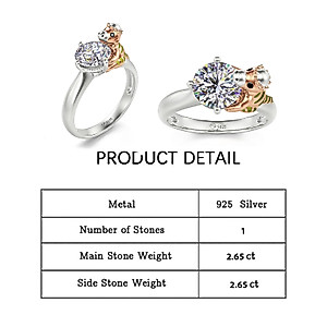 Jeulia Hug Me Adorable Hamster Snail Round Cut Sterling Silver Ring Fashion Anniversary Engagement Wedding Christmas Birthday for Boyfriend With Gift Jewelry Box (Clever Dinosaur, 8.5)