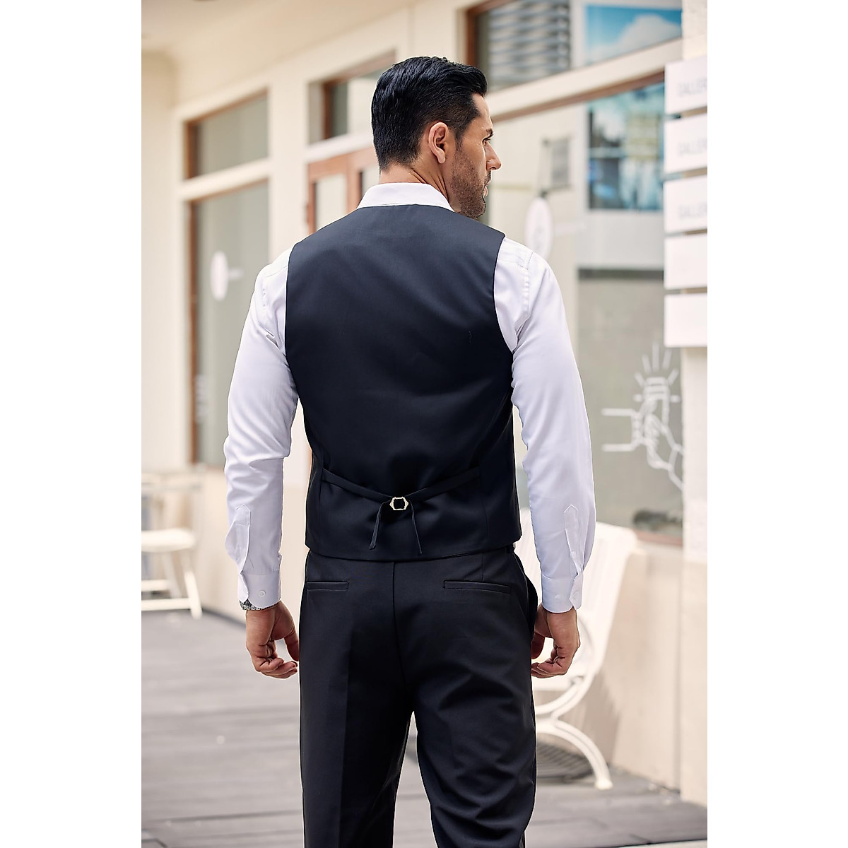 COOFANDY Men's 2 Piece Suit Slim Fit Two Button Blazer Jacket Business Wedding Prom Tuxedo Vest Set Black