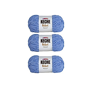 Keche Velvet Yarn for Crocheting, Soft Chenille Bulky Baby Blanket Amigurumi Yarn 3x100 gr (3x132 yds) (3- Skeins) - Blue
