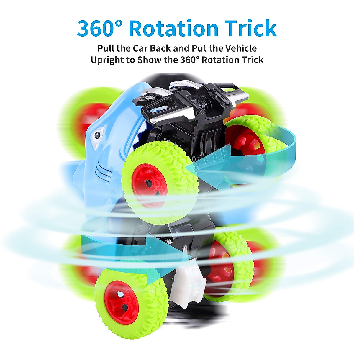 FiGoal Two Pack Shark Cars with Toy Gun Launchers Monster Toy Trucks, Friction Powered Toy Cars Vehicles for Boys and Toddlers Games Toys Gifts for Birthday