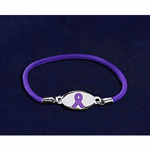 10 Pack Purple Ribbon Stretch Bracelets - 10 Bracelets in a Bag