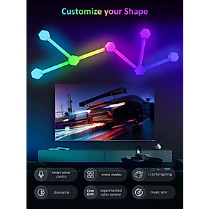 YSJ 14pack LED Wall Light, RGB Wall Lights, Hexagon Wall Light DIY Geometry Splicing Gaming Lights, Smart Glide Lively Light Bars for Gaming Room Decor and Streaming, Creative Lights with Music Sync