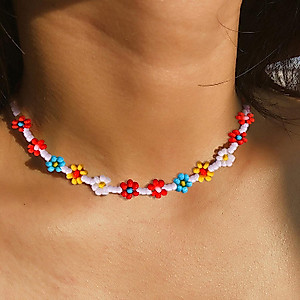 BVGA Beaded Choker Necklaces For Women Colorful Flower Shaped Beads Chocker Boho Necklaces Beach Necklace For Women Jewelry Gifts