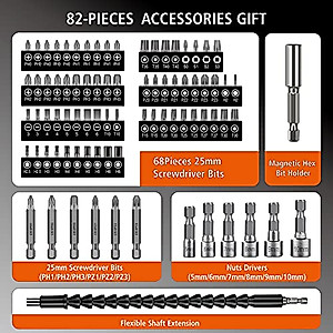 Volltek Cordless Screwdriver, 8V Max 10Nm Electric Screwdriver Rechargeable Set with 82 Accessory Kit and Charger in Carrying Case, 21+1 Cluth, Dual Position Handle, LED Light, VTCD2623