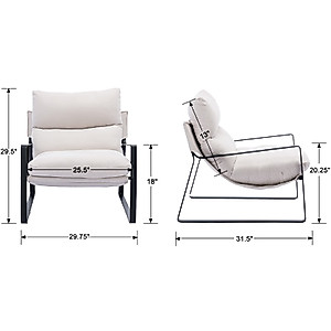 DUOMAY Mid-Century Accent Chair Armchair, Comfy Linen Fabric Leisure Chair Lazy Chair with Metal Leg for Living Room Bedroom Office Apartment, White