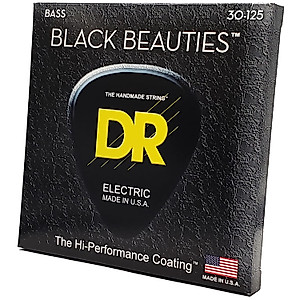 DR Strings Beauties-Black Coated Steel 6 Bass Guitar Strings, 30-125 Gauge, Round Core (BKB6-30)